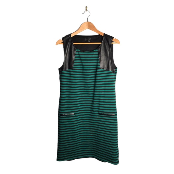 Spense | Dresses | Spense Faux Leather Detail Striped Sleeveless Mini ...